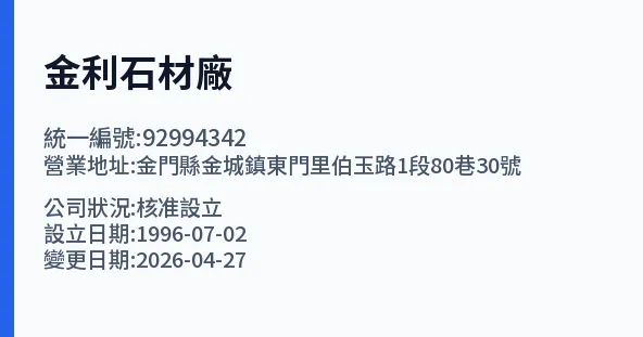 金利石材廠的照片-統編 92994342(金門縣) 公司登記資料與營業項目詳細圖表