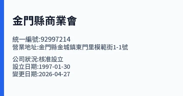 金門縣商業會的照片-統編 92997214(金門縣) 公司登記資料與營業項目詳細圖表