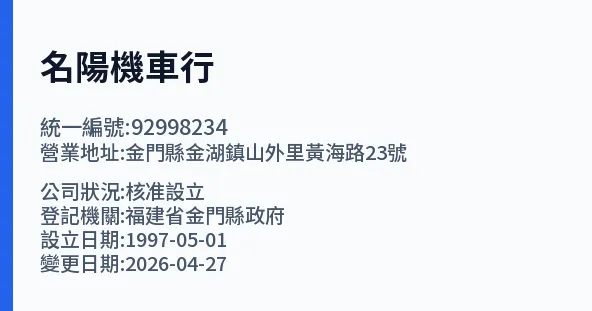 名陽機車行的照片-統編 92998234(金門縣) 公司登記資料與營業項目詳細圖表