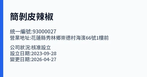 簡剝皮辣椒的照片-統編 93000027(花蓮縣) 公司登記資料與營業項目詳細圖表