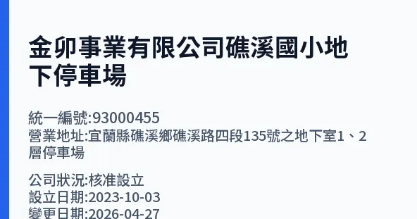 金卯事業有限公司礁溪國小地下停車場的照片-統編 93000455(宜蘭縣) 公司登記資料與營業項目詳細圖表