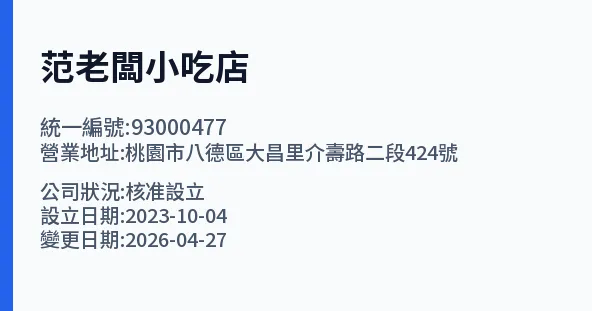 范老闆小吃店的照片-統編 93000477(桃園市) 公司登記資料與營業項目詳細圖表