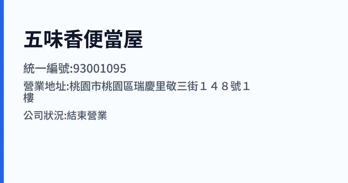 五味香便當屋 - 統編 93001095(桃園市) 公司登記資料與營業項目詳細圖表