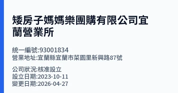矮房子媽媽樂團購有限公司宜蘭營業所的照片-統編 93001834(宜蘭縣) 公司登記資料與營業項目詳細圖表