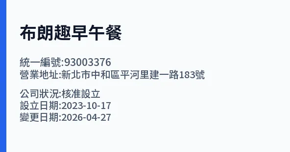 布朗趣早午餐的照片-統編 93003376(新北市) 公司登記資料與營業項目詳細圖表