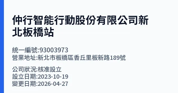 仲行智能行動股份有限公司新北板橋站的照片-統編 93003973(新北市) 公司登記資料與營業項目詳細圖表