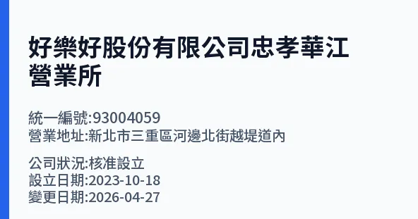 好樂好股份有限公司忠孝華江營業所的照片-統編 93004059(新北市) 公司登記資料與營業項目詳細圖表