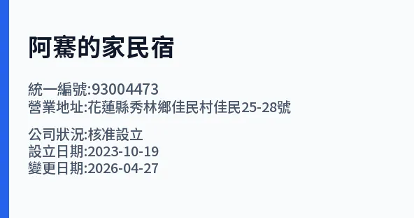 阿騫的家民宿的照片-統編 93004473(花蓮縣) 公司登記資料與營業項目詳細圖表
