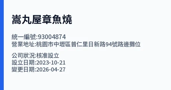 嵩丸屋章魚燒的照片-統編 93004874(桃園市) 公司登記資料與營業項目詳細圖表