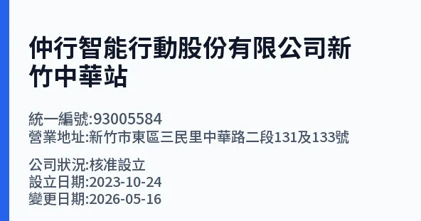 仲行智能行動股份有限公司新竹中華站的照片-統編 93005584(新竹市) 公司登記資料與營業項目詳細圖表