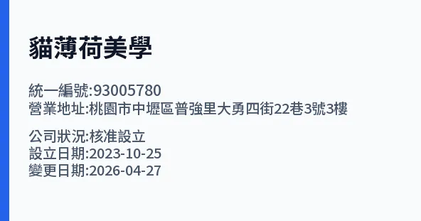 貓薄荷美學的照片-統編 93005780(桃園市) 公司登記資料與營業項目詳細圖表