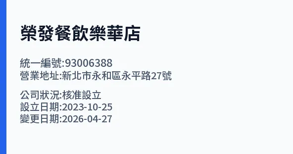 榮發餐飲樂華店的照片-統編 93006388(新北市) 公司登記資料與營業項目詳細圖表