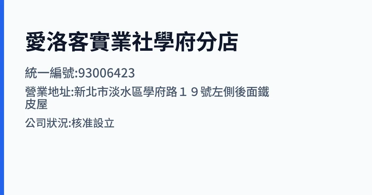 愛洛客實業社學府分店 - 統編 93006423(新北市) 公司登記資料與營業項目詳細圖表