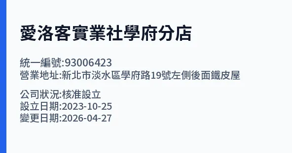 愛洛客實業社學府分店的照片-統編 93006423(新北市) 公司登記資料與營業項目詳細圖表