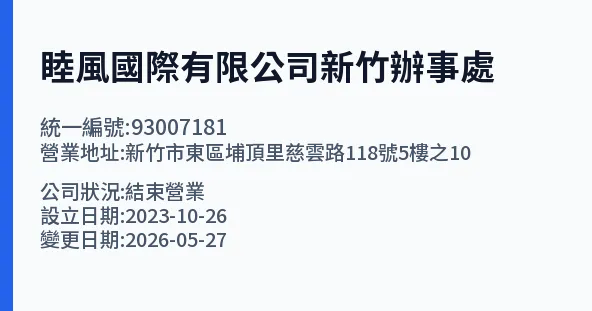 睦風國際有限公司新竹辦事處的照片-統編 93007181(新竹市) 公司登記資料與營業項目詳細圖表