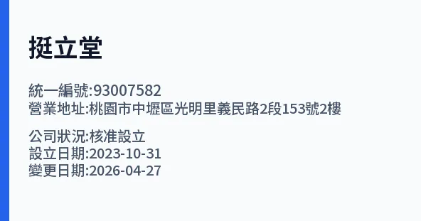 挺立堂的照片-統編 93007582(桃園市) 公司登記資料與營業項目詳細圖表