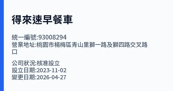 得來速早餐車的照片-統編 93008294(桃園市) 公司登記資料與營業項目詳細圖表