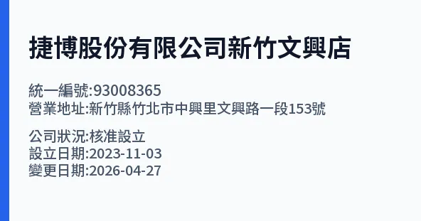 捷博股份有限公司新竹文興店的照片-統編 93008365(新竹縣) 公司登記資料與營業項目詳細圖表