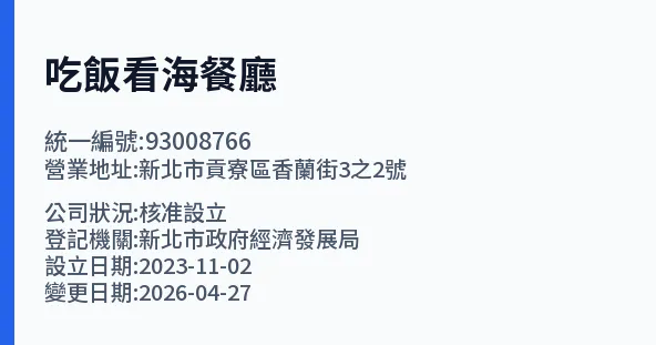 吃飯看海餐廳的照片-統編 93008766(新北市) 公司登記資料與營業項目詳細圖表