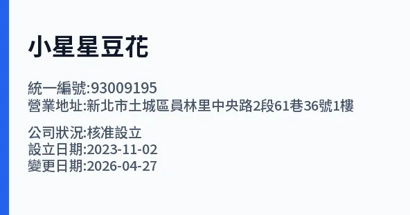 小星星豆花的照片-統編 93009195(新北市) 公司登記資料與營業項目詳細圖表