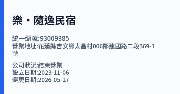 樂·隨逸民宿的照片-統編 93009385(花蓮縣) 公司登記資料與營業項目詳細圖表