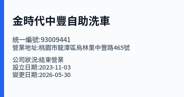 金時代中豐自助洗車的照片-統編 93009441(桃園市) 公司登記資料與營業項目詳細圖表