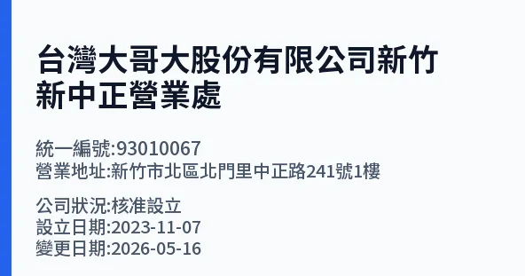 台灣大哥大股份有限公司新竹新中正營業處的照片-統編 93010067(新竹市) 公司登記資料與營業項目詳細圖表