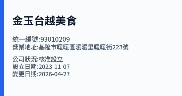 金玉台越美食的照片-統編 93010209(基隆市) 公司登記資料與營業項目詳細圖表