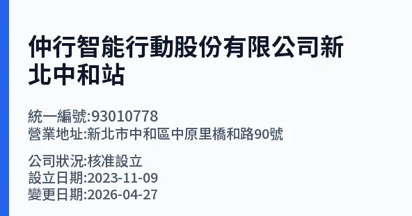 仲行智能行動股份有限公司新北中和站的照片-統編 93010778(新北市) 公司登記資料與營業項目詳細圖表