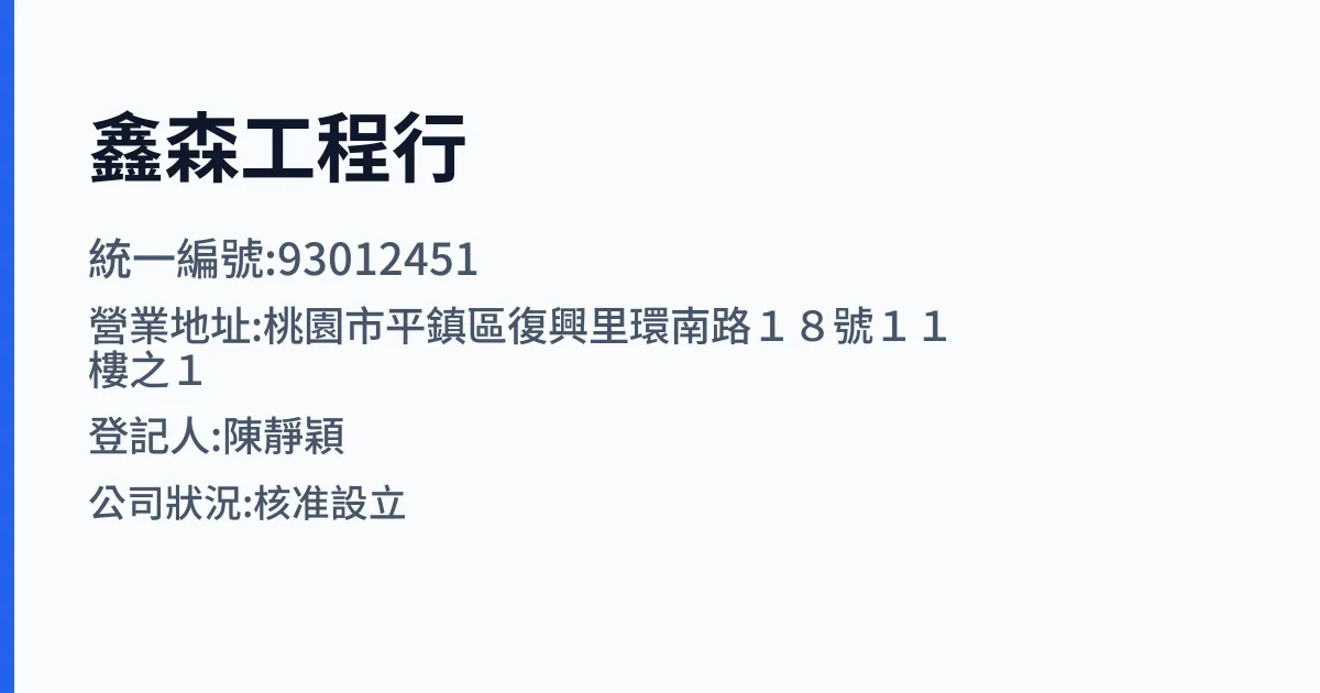 鑫森工程行 - 統編 93012451(桃園市) 公司登記資料與營業項目詳細圖表