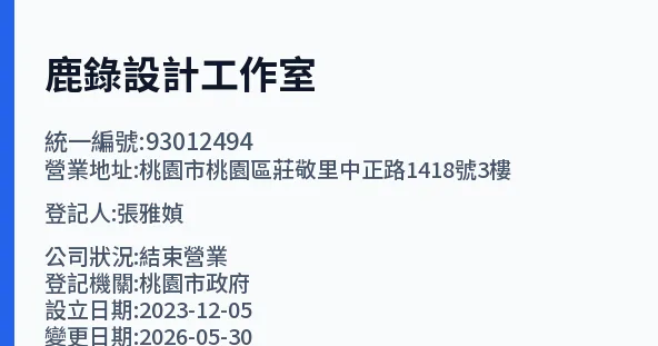 鹿錄設計工作室的照片-統編 93012494(桃園市) 公司登記資料與營業項目詳細圖表