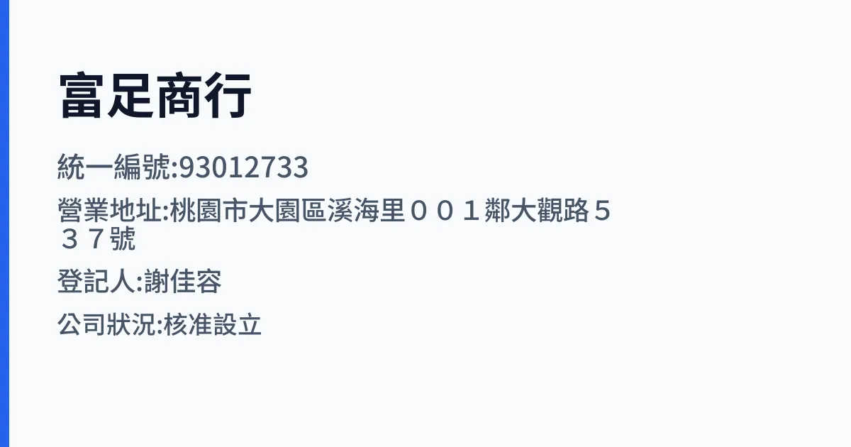 富足商行 - 統編 93012733(桃園市) 公司登記資料與營業項目詳細圖表