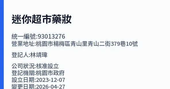 迷你超市藥妝的照片-統編 93013276(桃園市) 公司登記資料與營業項目詳細圖表