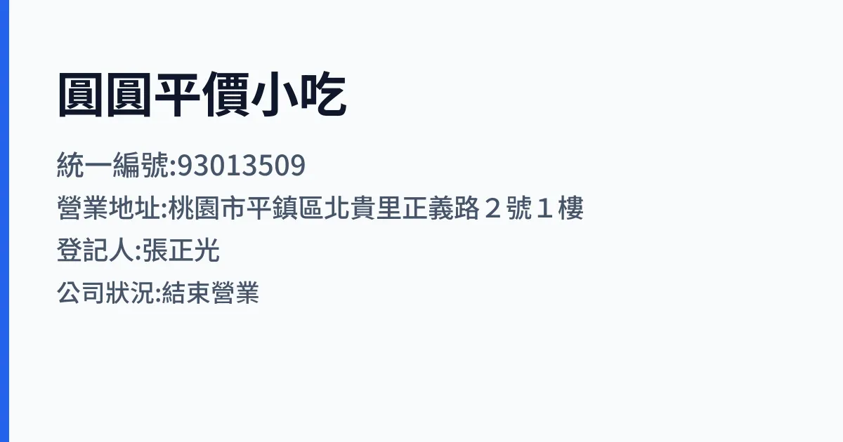 圓圓平價小吃 - 統編 93013509(桃園市) 公司登記資料與營業項目詳細圖表