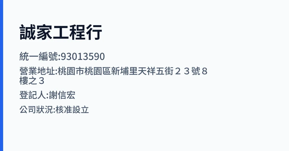 誠家工程行 - 統編 93013590(桃園市) 公司登記資料與營業項目詳細圖表