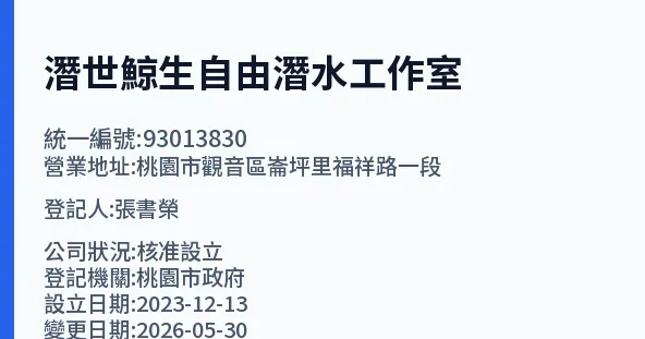 潛世鯨生自由潛水工作室的照片-統編 93013830(桃園市) 公司登記資料與營業項目詳細圖表