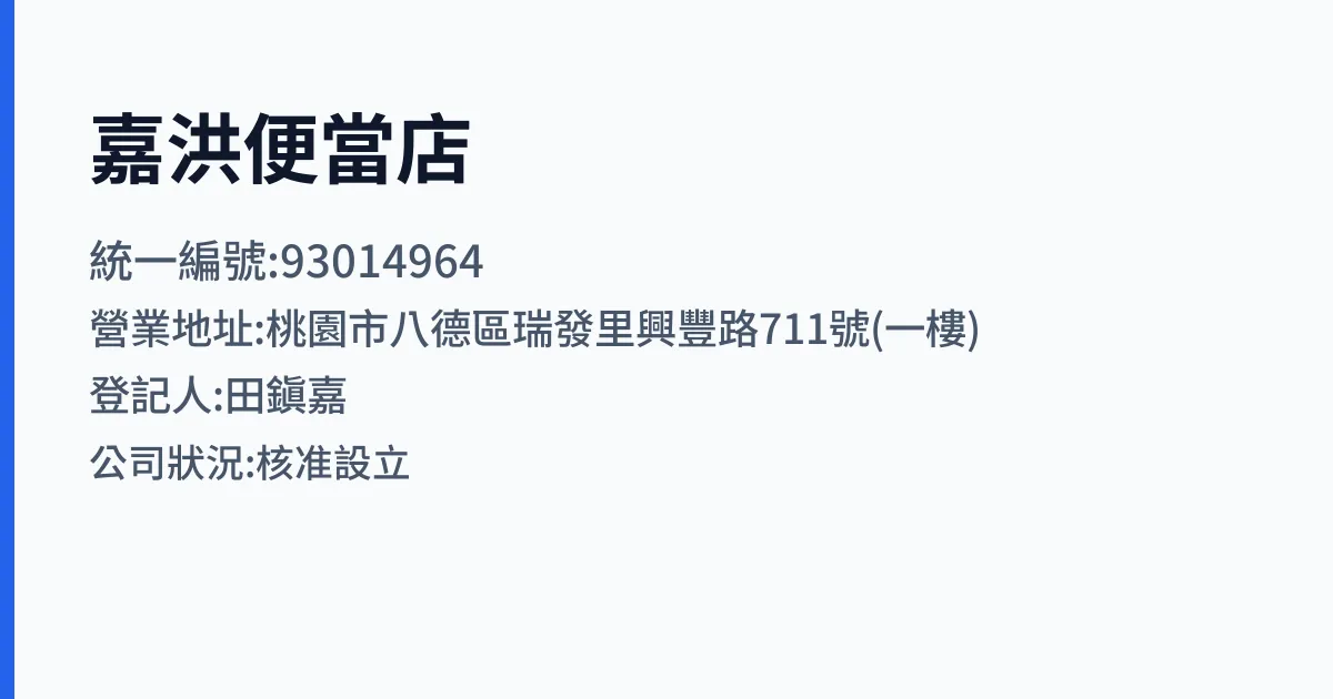 嘉洪便當店 - 統編 93014964（桃園市） 公司登記資料與營業項目詳細圖表