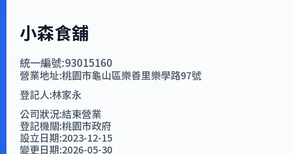 小森食舖的照片-統編 93015160(桃園市) 公司登記資料與營業項目詳細圖表