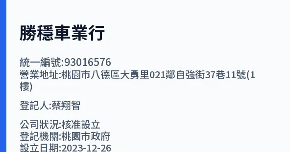 勝穩車業行的照片-統編 93016576(桃園市) 公司登記資料與營業項目詳細圖表