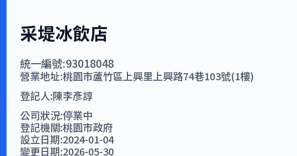 采堤冰飲店的照片-統編 93018048(桃園市) 公司登記資料與營業項目詳細圖表