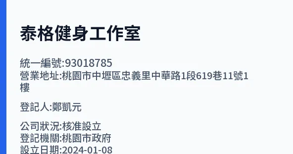 泰格健身工作室的照片-統編 93018785(桃園市) 公司登記資料與營業項目詳細圖表