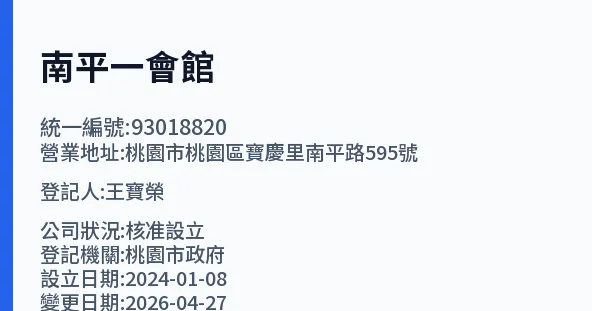 南平一會館的照片-統編 93018820(桃園市) 公司登記資料與營業項目詳細圖表