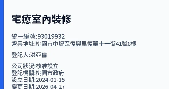 宅癒室內裝修的照片-統編 93019932(桃園市) 公司登記資料與營業項目詳細圖表