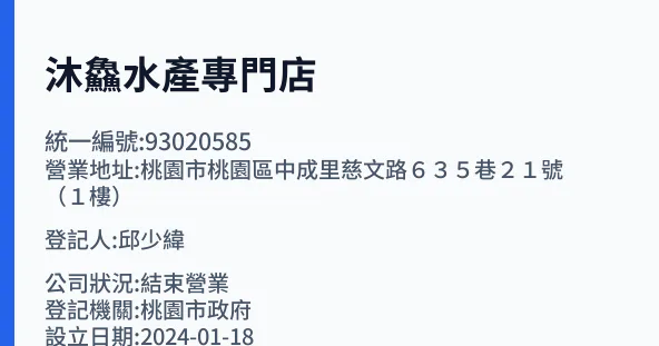 沐鱻水產專門店的照片-統編 93020585(桃園市) 公司登記資料與營業項目詳細圖表