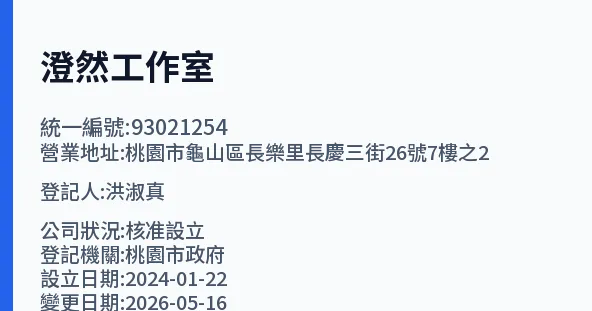 澄然工作室的照片-統編 93021254(桃園市) 公司登記資料與營業項目詳細圖表