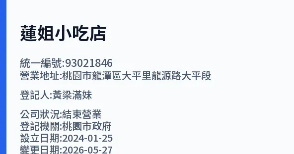 蓮姐小吃店的照片-統編 93021846(桃園市) 公司登記資料與營業項目詳細圖表