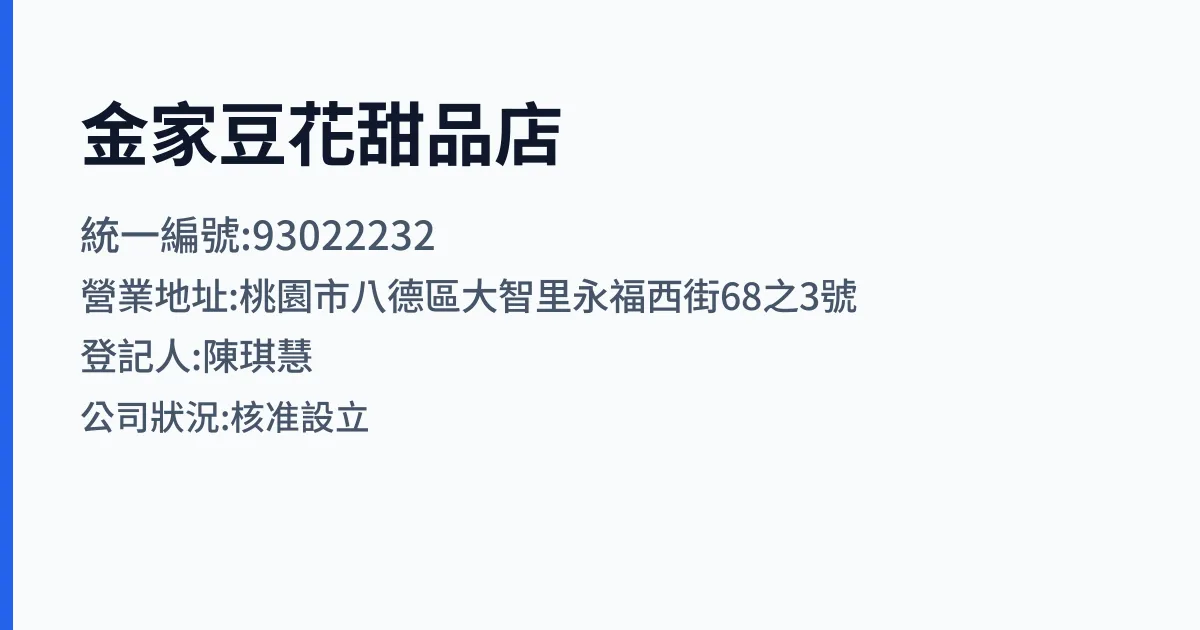 金家豆花甜品店 - 統編 93022232(桃園市) 公司登記資料與營業項目詳細圖表