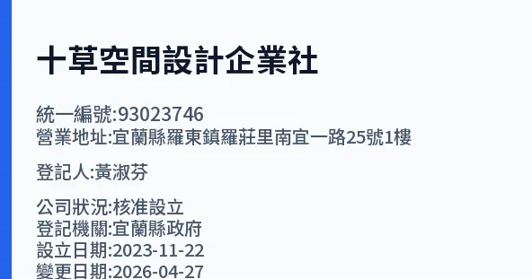 十草空間設計企業社的照片-統編 93023746(宜蘭縣) 公司登記資料與營業項目詳細圖表