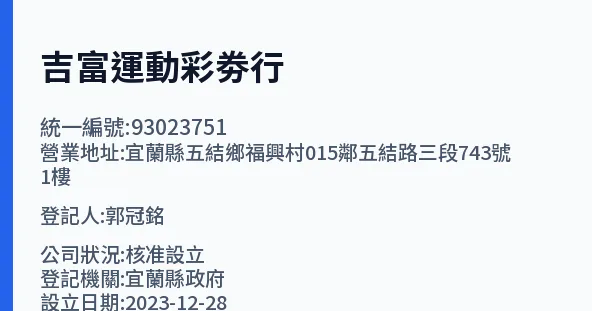 吉富運動彩劵行的照片-統編 93023751(宜蘭縣) 公司登記資料與營業項目詳細圖表