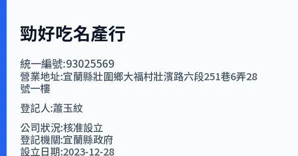 勁好吃名產行的照片-統編 93025569(宜蘭縣) 公司登記資料與營業項目詳細圖表
